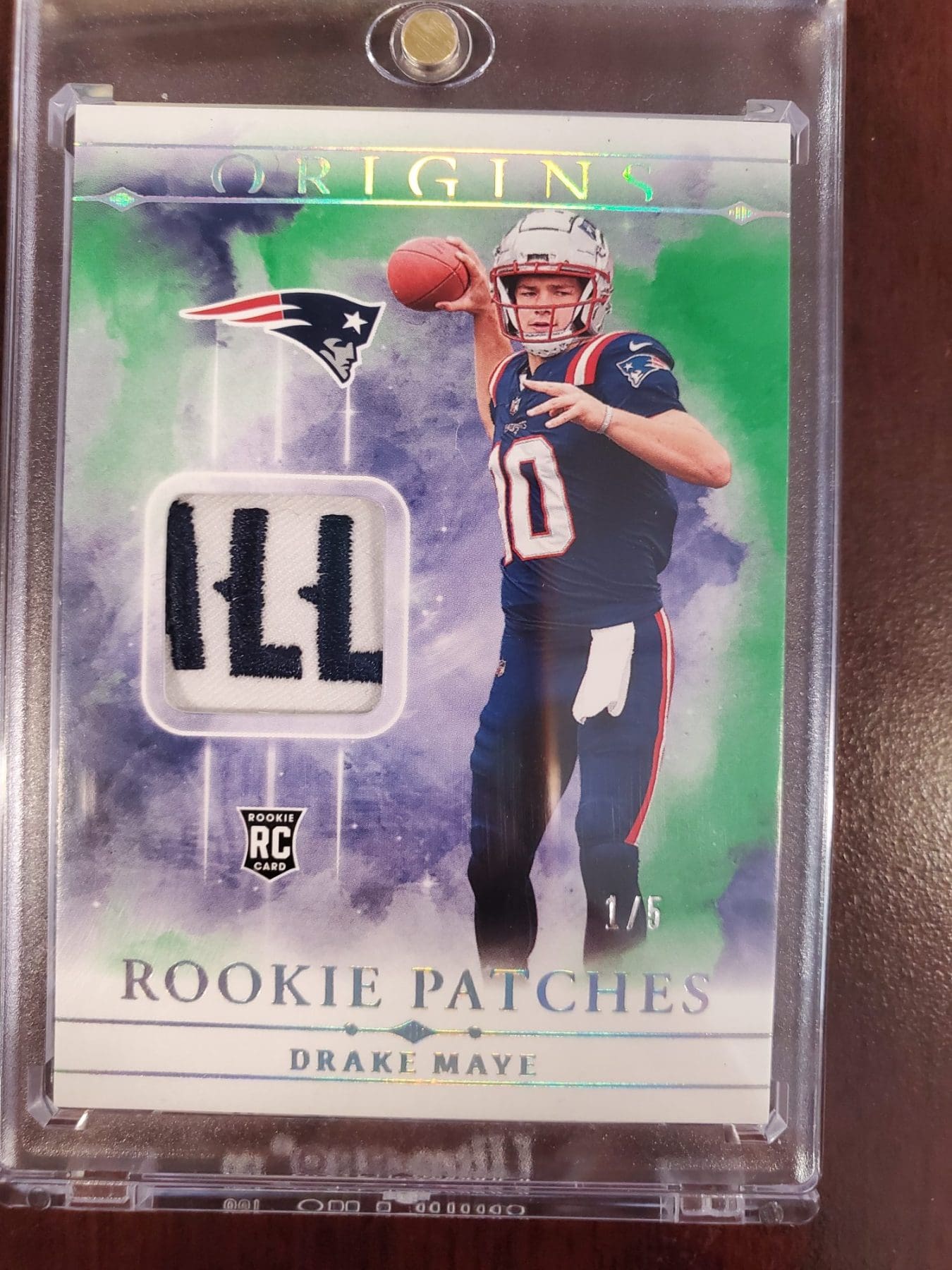 2024 Origins Drake Maye Rookie Card Rookie Patches 1/5 - Top Shelf Cards